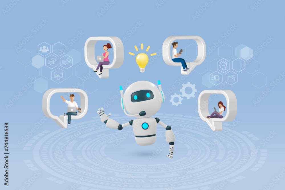 AI chat robot giving smart solution to people in speech bubble ...