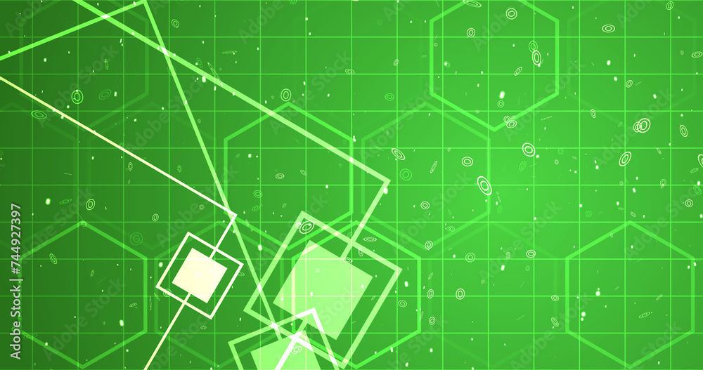 Hexagon network with square geometry shapes moving. Innovation science ...