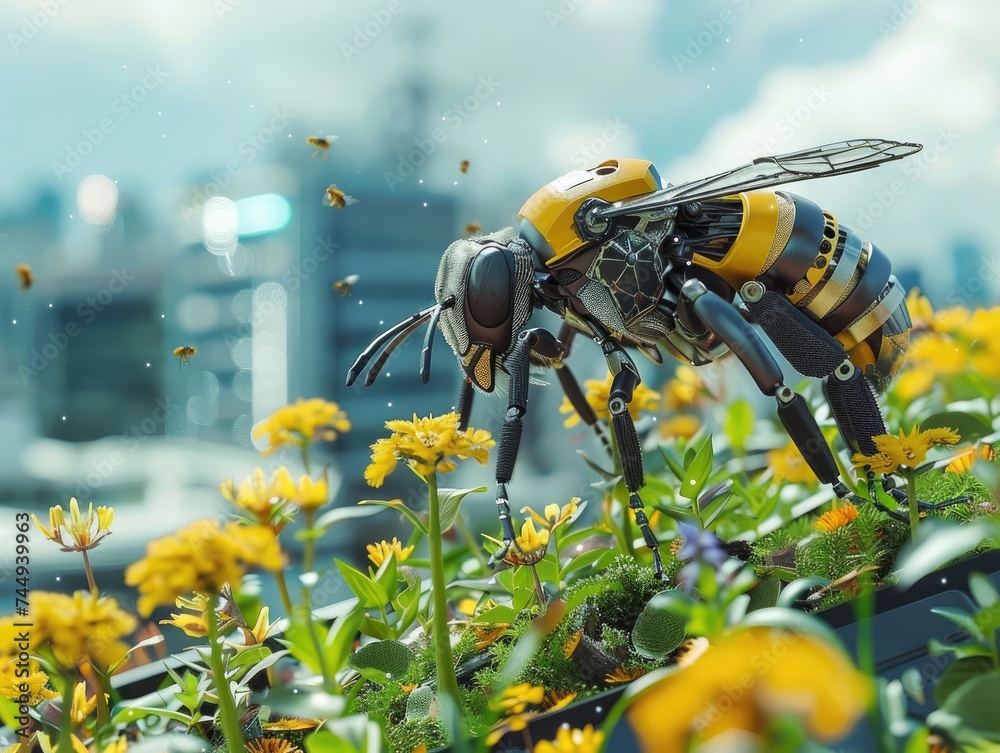 Robotic bees pollinating urban rooftop gardens, under a clean energy ...