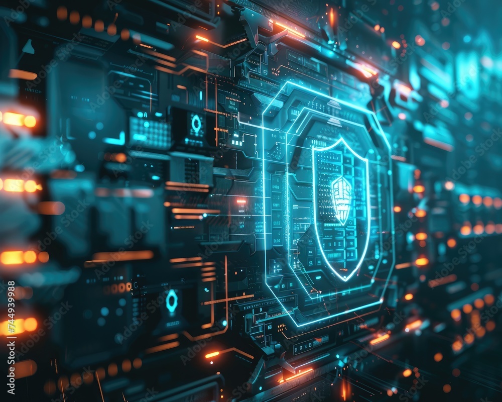Cybersecurity shield a holographic interface representing the ...