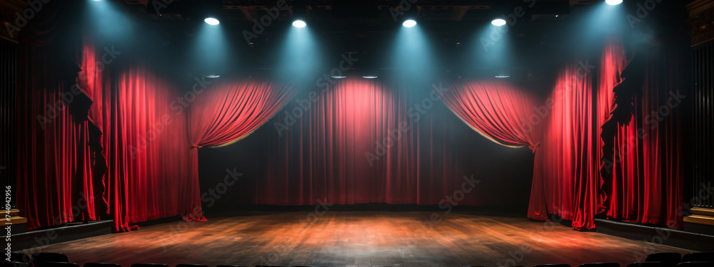 Classic Theater Scene, A vintage theater stage with imposing red ...