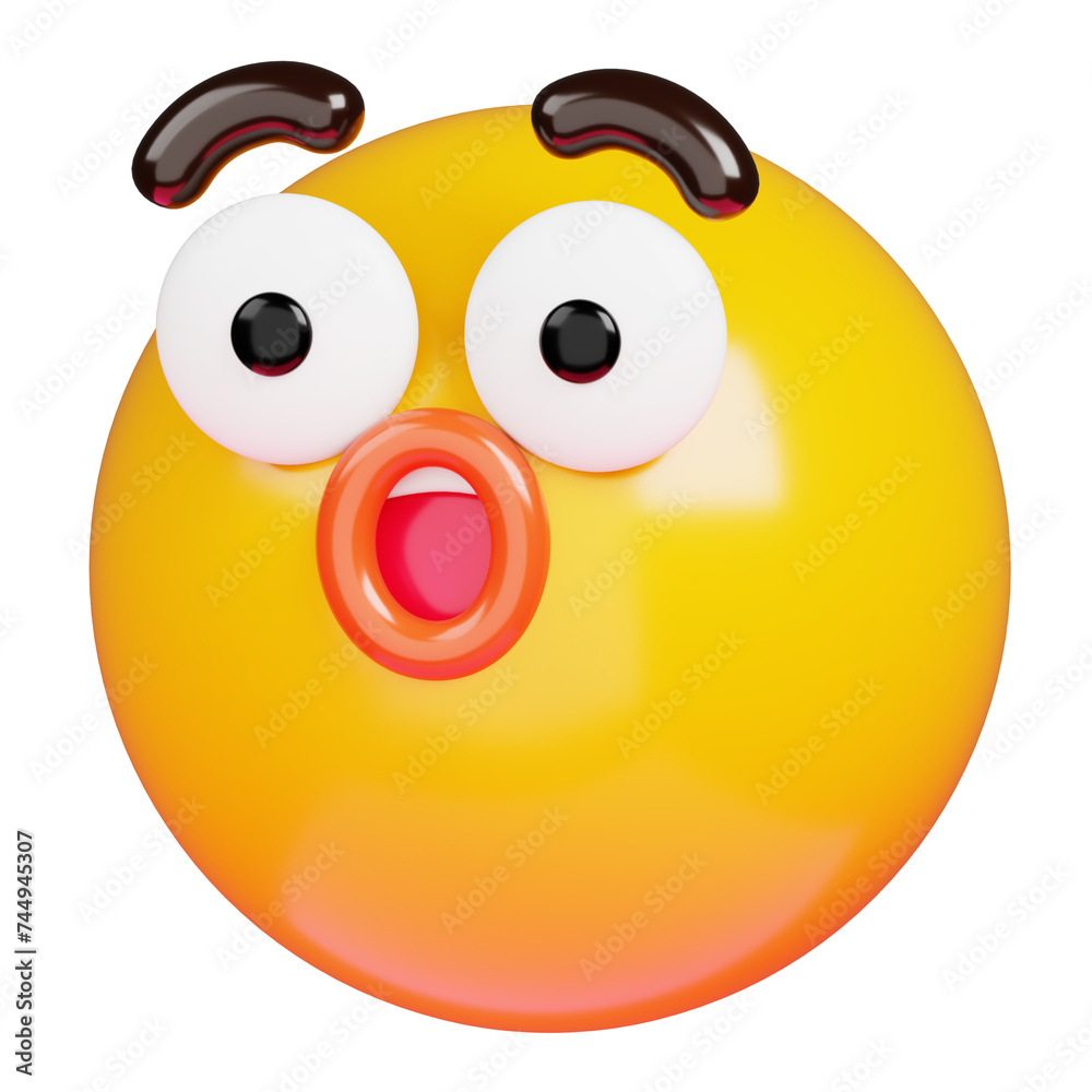 Astonished Face Emoji or Cute Surprised Emoticon 3d rendering of ...