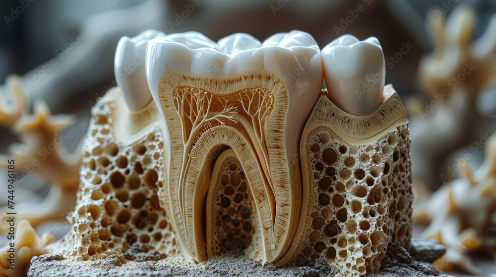 Cross section of a healthy human tooth and surrounding gums ...