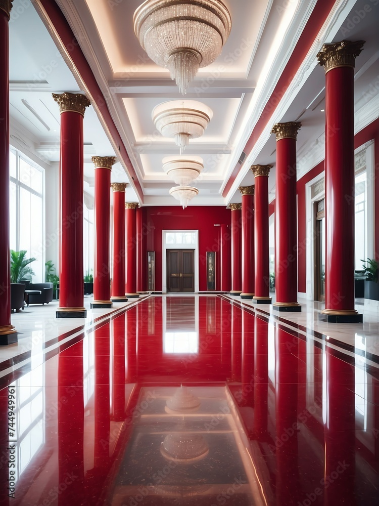 Luxury interior lobby of modern commercial building with clean shiny ...