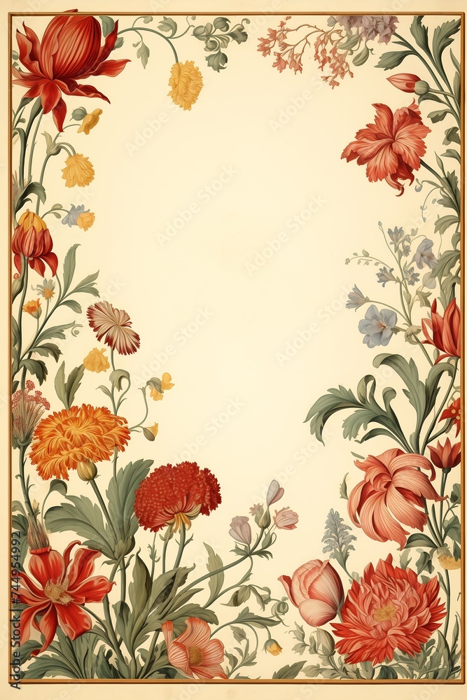 closeup floral design border flowers template sheet large format empty ...
