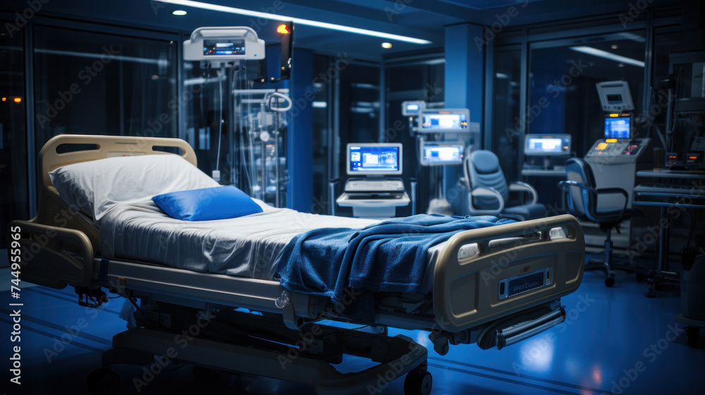 Biometrics, recovery ICU intensive care unit room ward with life ...