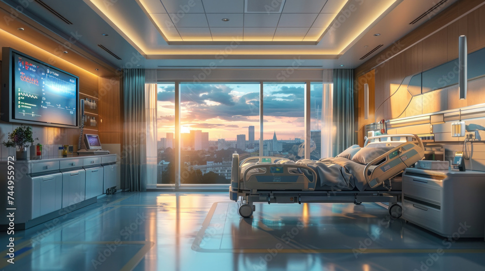 Biometrics, recovery ICU intensive care unit room ward with life ...