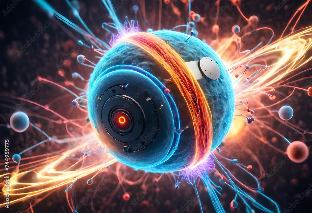 electrons orbiting atomic nuclei with colorful vibrating electrons in ...