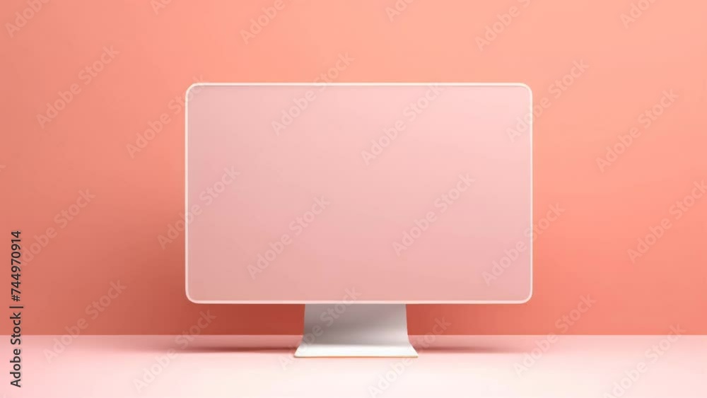 Minimalist computer monitor mockup with blank screen on peach ...