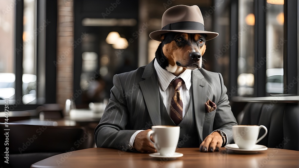 Dog dressed for summer in a Hawaii frock and hat with sunglasses, Dog ...