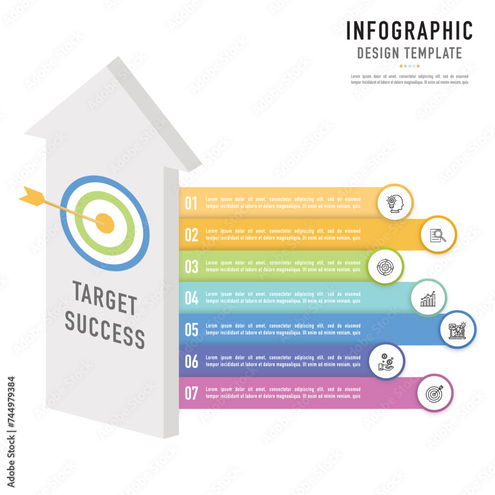 Rectangular paper origami infographic template or element with 7 step ...