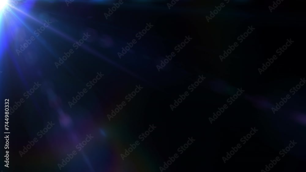 Loop top left blue optical lens flares shine rays light abstract on ...