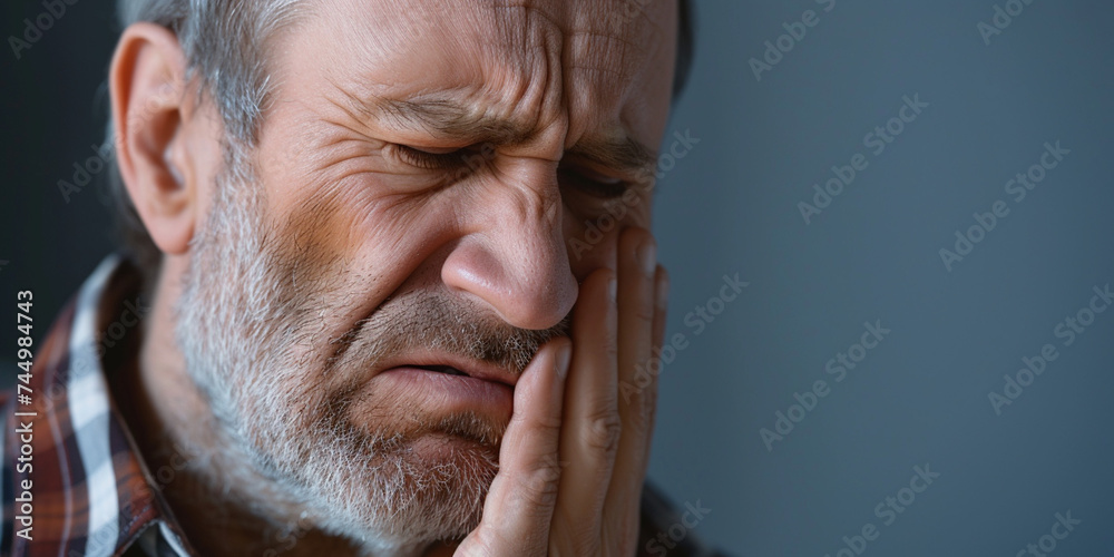 Adult man suffers acute toothache, periodontal disease, cavities or jaw ...