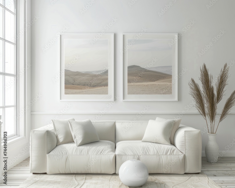 2 simple modern picture frames side by side in the same size on a white ...