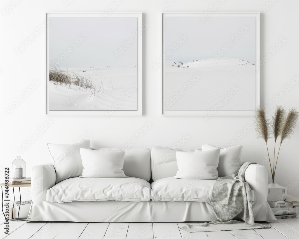 2 simple modern picture frames side by side in the same size on a white ...