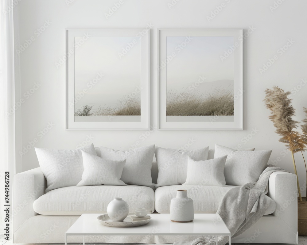2 simple modern picture frames side by side in the same size on a white ...