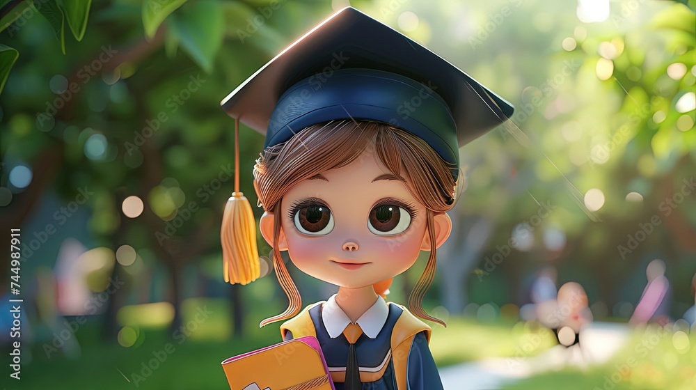 Cute and kawaii graduation concept in modern 3D animation style Stock ...