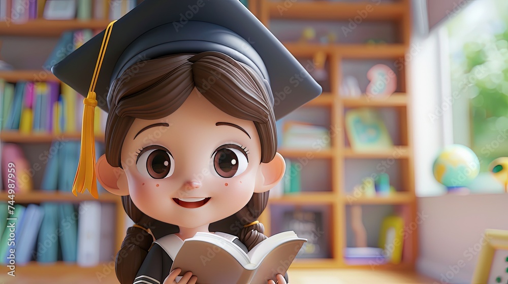 Cute and kawaii graduation concept in modern 3D animation style Stock ...