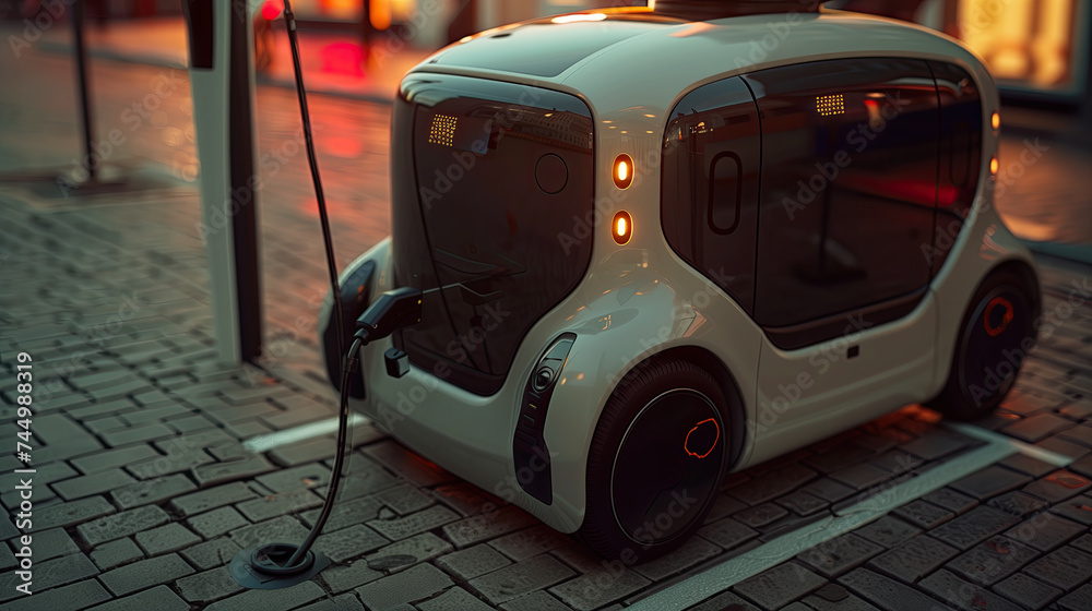 Autonomous delivery robot charging at electric robot charging station ...