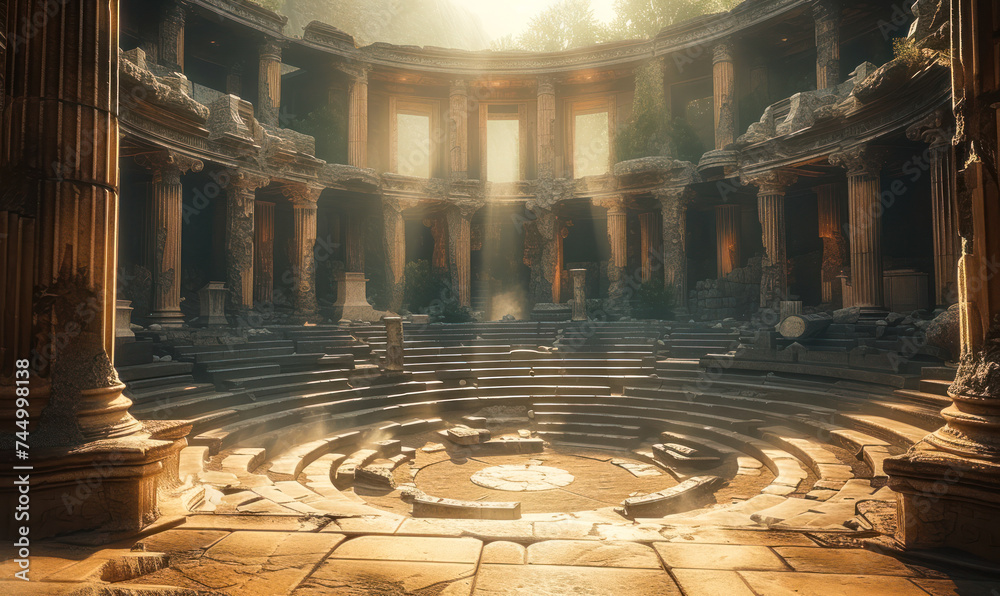 Ancient Roman amphitheater ruins bathed in soft sunlight, showcasing ...