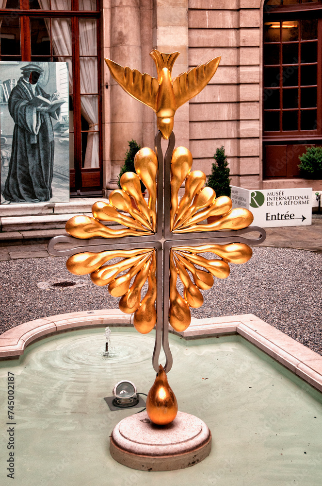 Geneva, Switzerland, Europe - Protestant cross with Holy Spirit ...