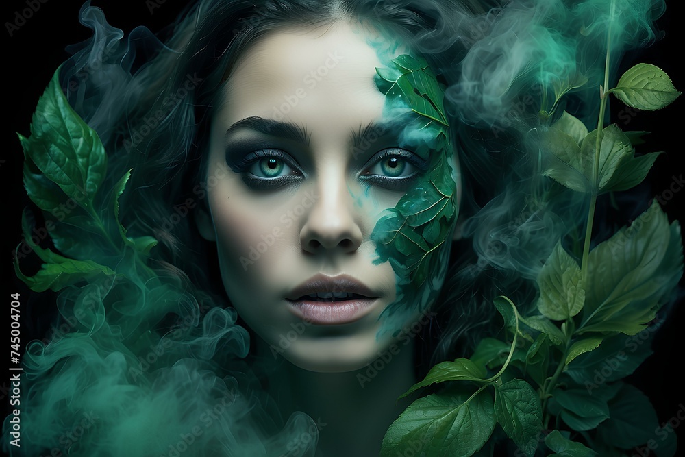 Photorealistic Earth Goddess Emerges: Emerald Smoke, Multicolored ...
