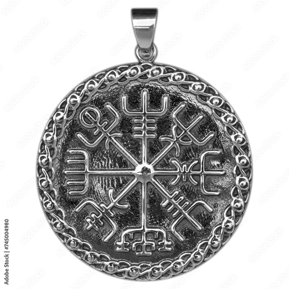 Foto de Silver pendant. Helmet of horror. Runic compass, futhark, runes ...