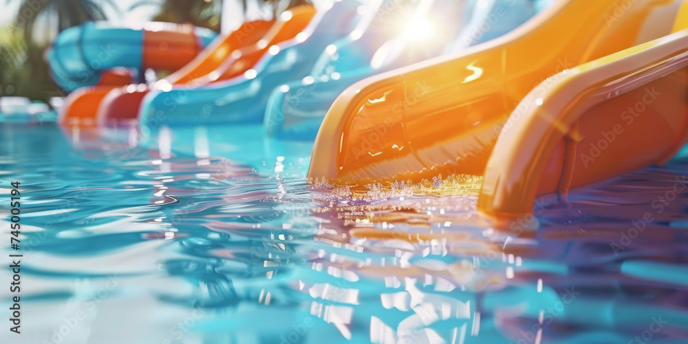 Water slide background banner with the arrival of orange aqua park ...