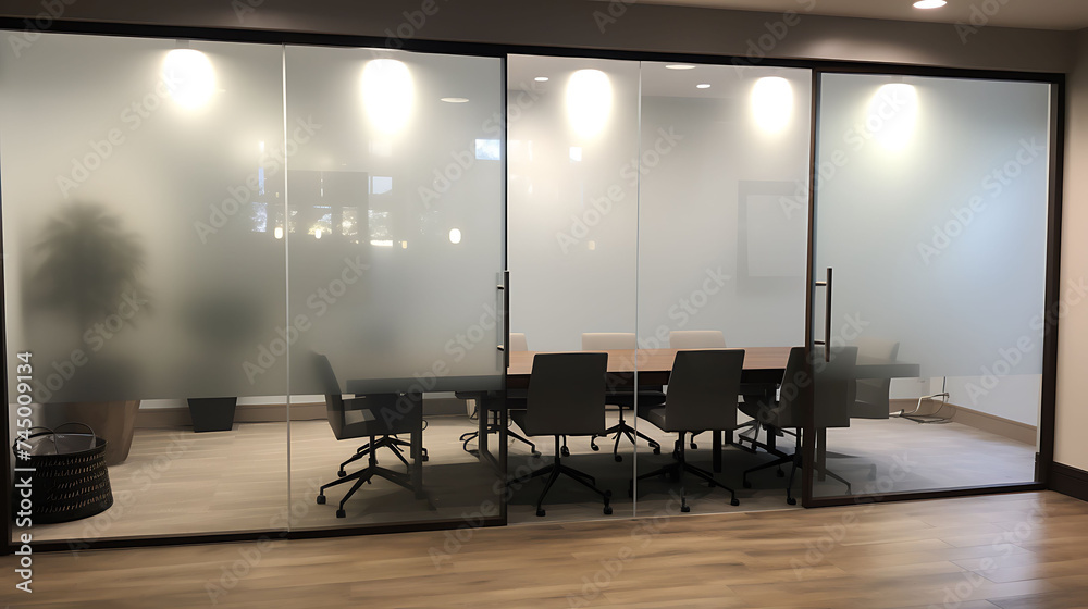 An office conference room with frosted glass doors for privacy. Stock ...