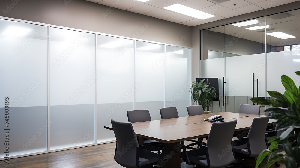 An office conference room with frosted glass doors for privacy. Stock ...