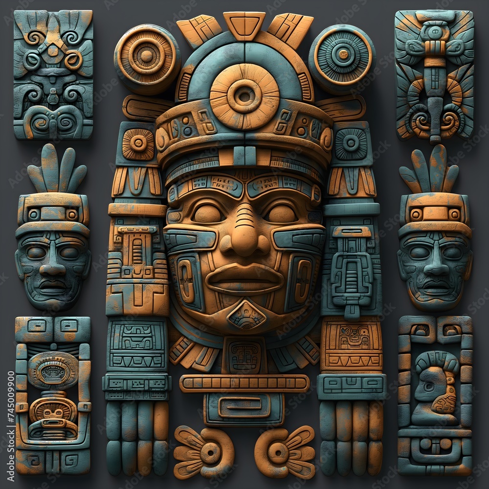 Stone Bas-Reliefs Of The Gods Of Ancient Civilization. Illustration On ...