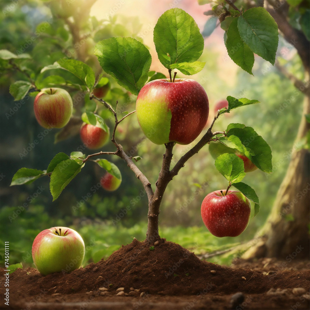 the pictured growing process of an apple from a seed to a tree Stock ...