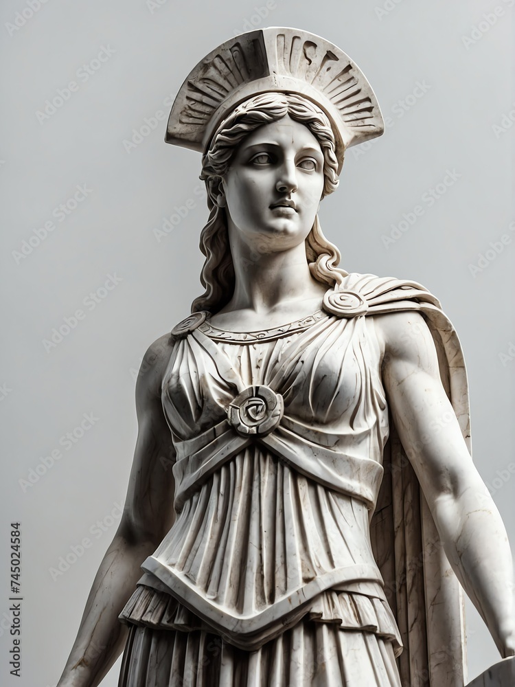 Marble statue of an ancient Greek goddess athena on plain white ...