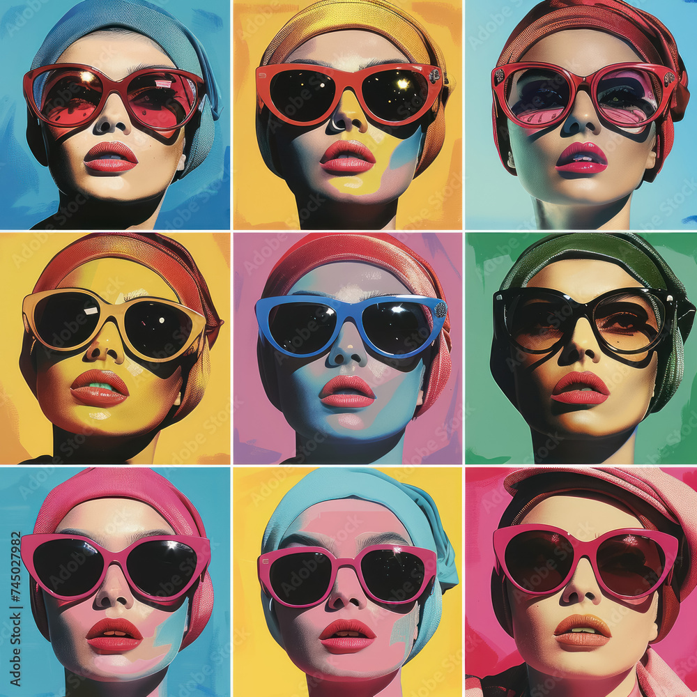 Square snapshot A pop art tribute to vintage fashion models with ...