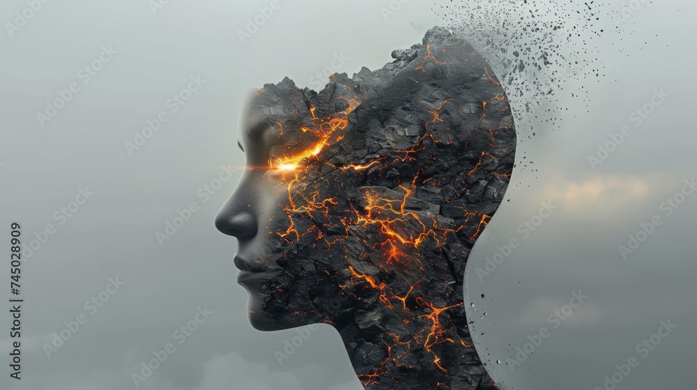 Mental Health Disorder Concept. Exhausted Depressed Female touching ...