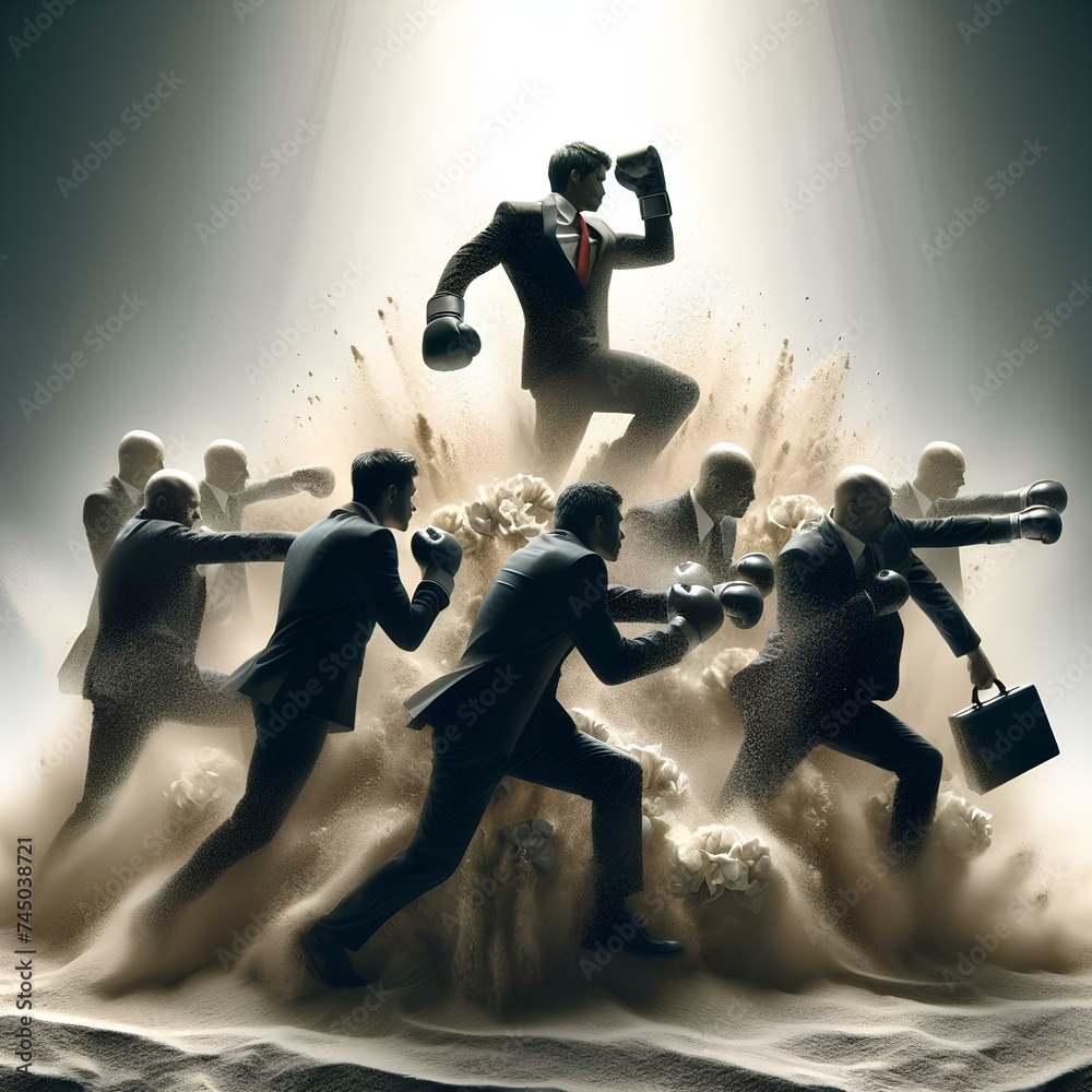 Boxing punch through Sand, concept of competition challenge of leader ...