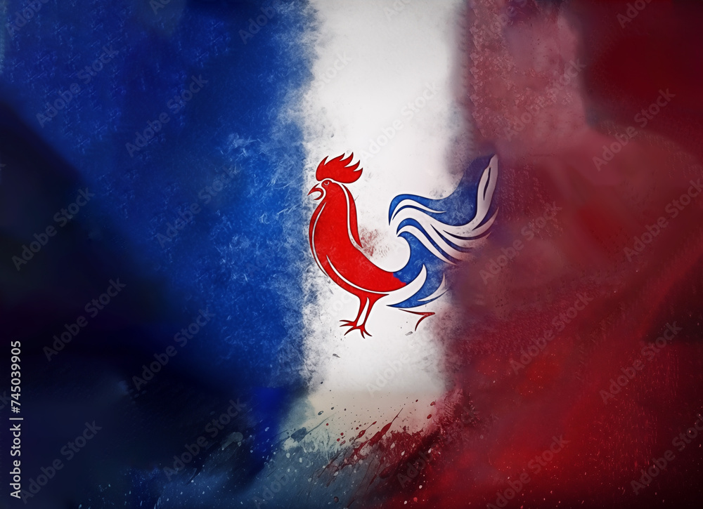 ภาพประกอบสต็อก drapeau français bleu blanc rouge avec le coq animal ...