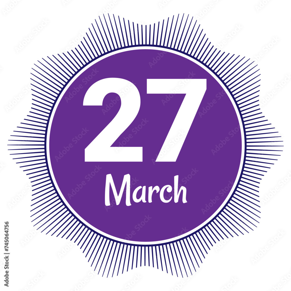 27 March, Date template. Useful design for calendar or event promotion ...