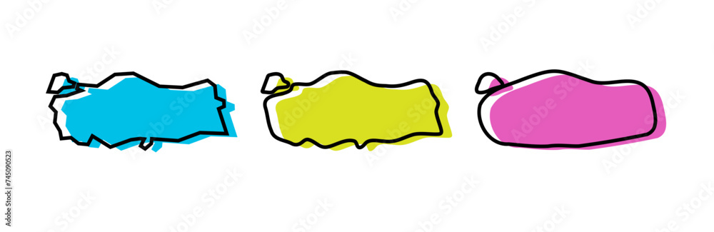 Turkey country black outline and colored country silhouettes in three ...