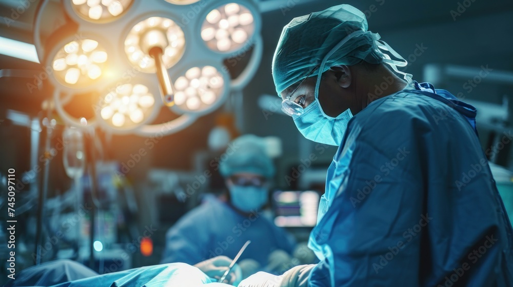 Surgeon or doctor in blue uniform did surgery in surgical hospital with ...