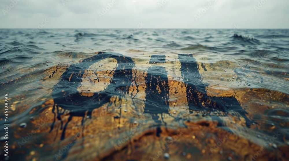 A detailed view of a warning sign placed in the water, indicating the ...