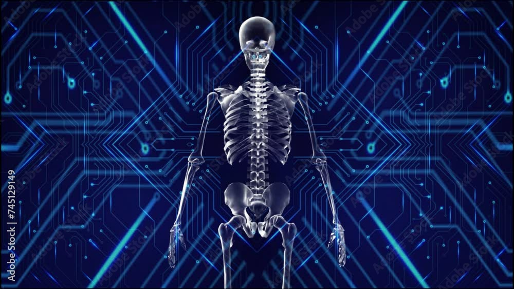 Digital Circuit with animation of rotation of realistic Human skeleton ...