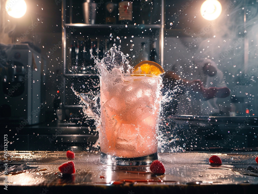 Photography of a fizzy explosion of a cocktail being mixed studio light ...