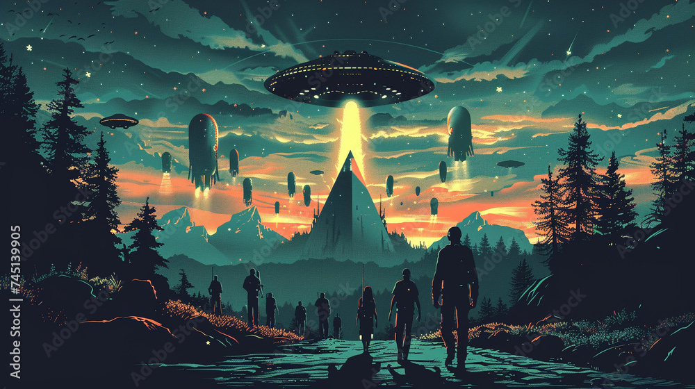 Cosmic Encounter: Space Illustration Artwork Featuring a UFO ...