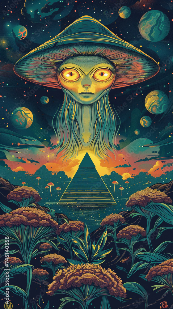 Cosmic Encounter: Space Illustration Artwork Featuring a UFO ...