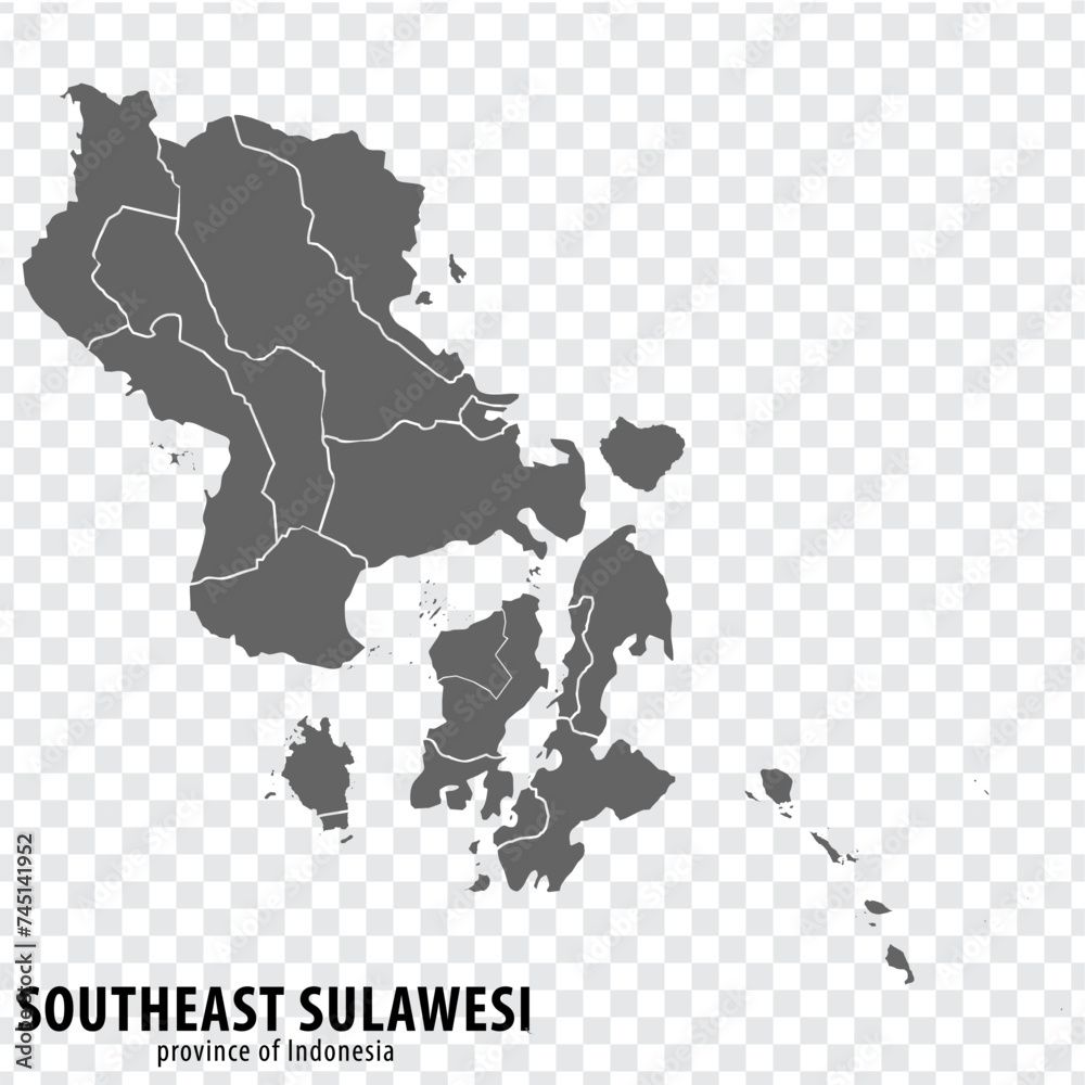 Blank map Southeast Sulawesi province of Indonesia. High quality map ...