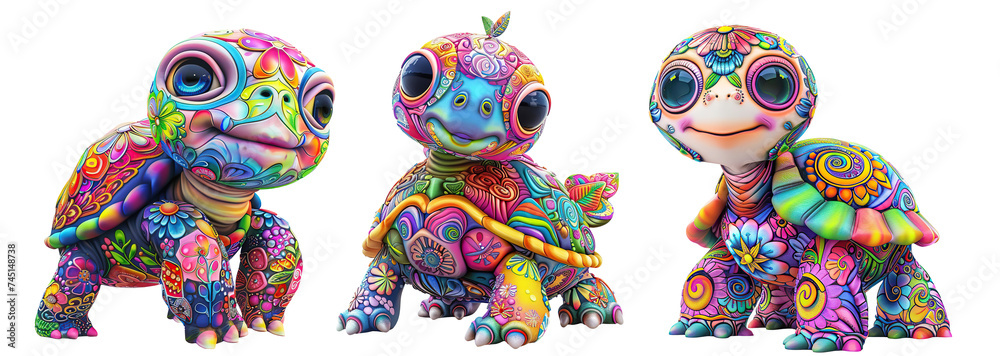 Cartoon colorful turtle Isolated cutout on transparent background. Set ...