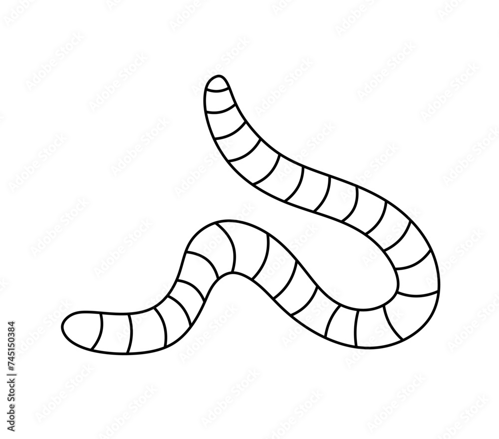 Vector isolated one single worm earthworm crawling colorless black and ...