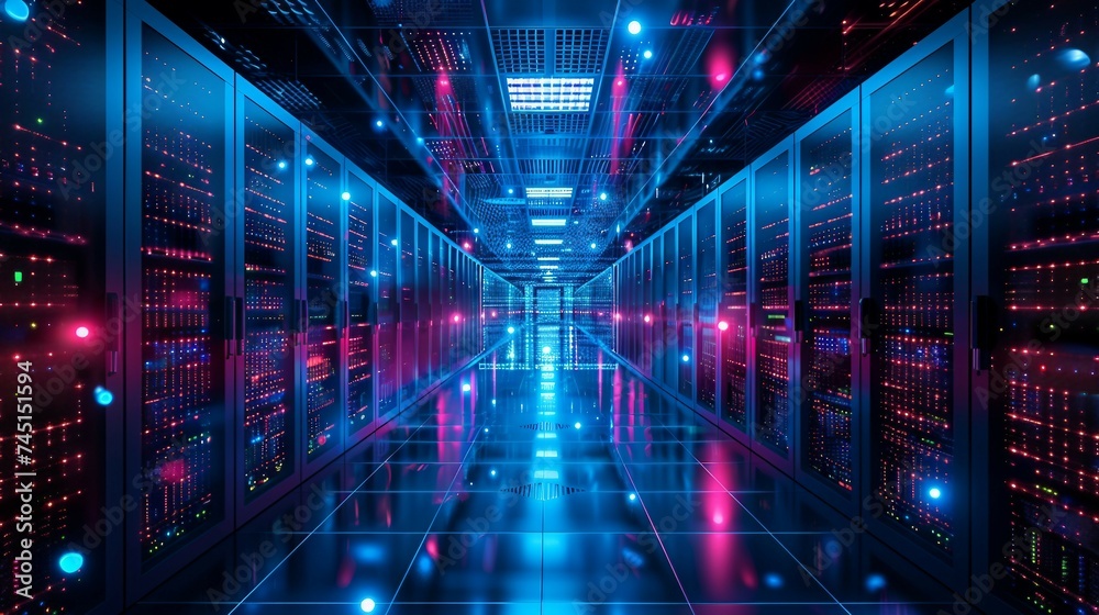 a modern smart data center with a futuristic touch. with interconnected ...