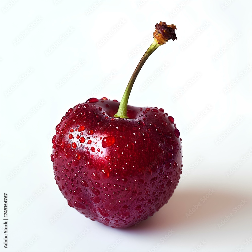 Red cherry with stem isolated on white background with shadow. Red ...